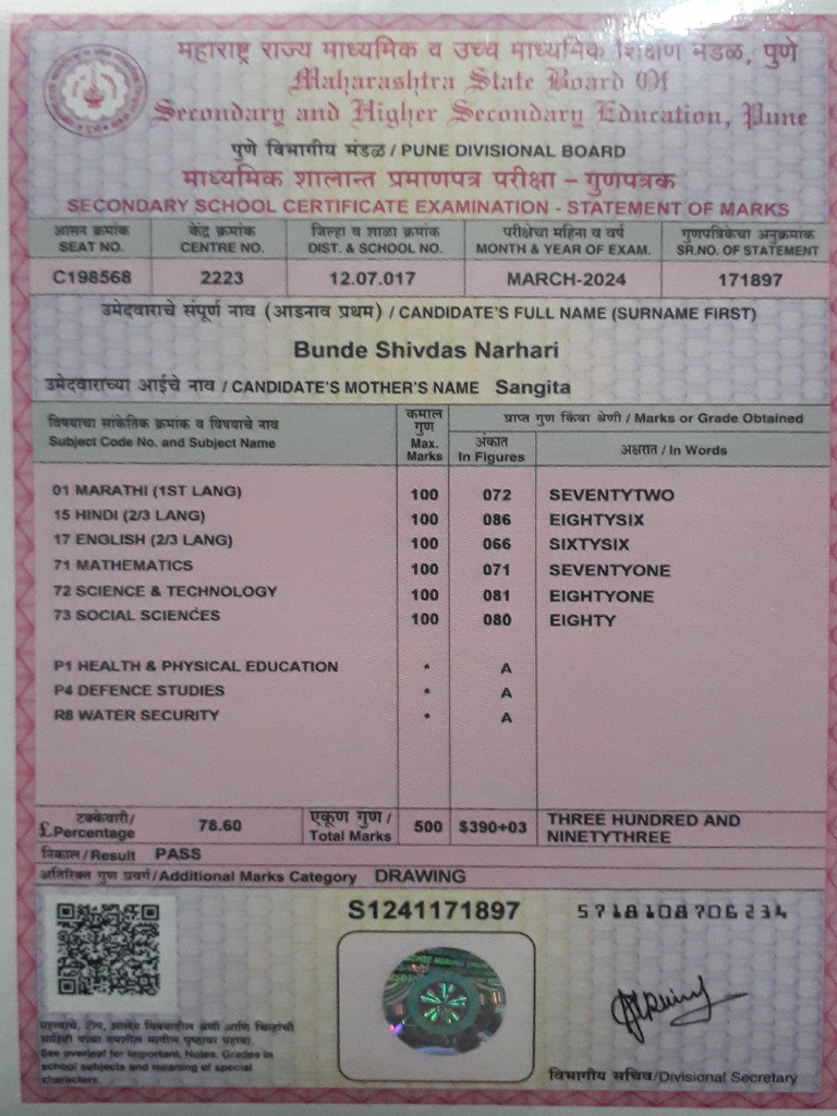 10th Mark Sheet | PDF