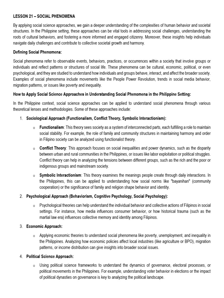 LESSON 21 Social Phenomena | PDF | Social Sciences | Society
