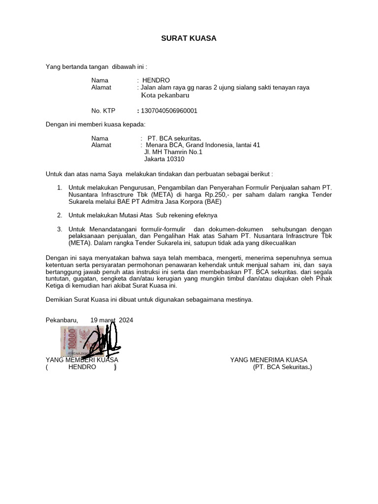 Surat Kuasa Tender META 2 | PDF