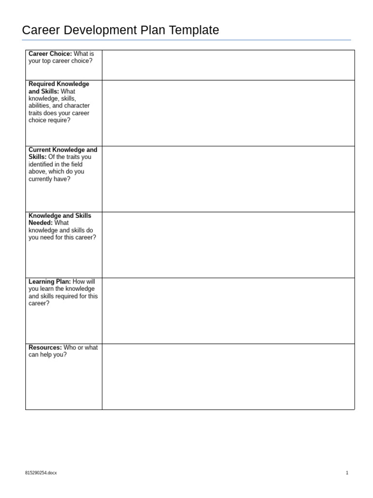 Career Development Plan Template | PDF | Career & Growth