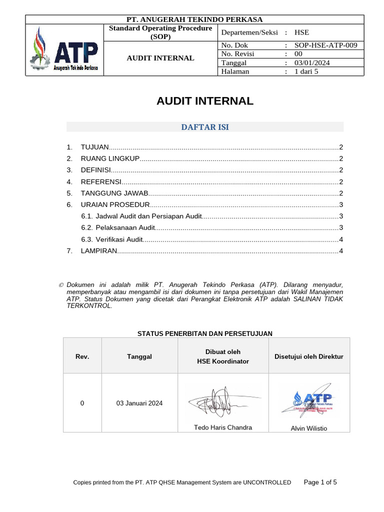 SOP-HSE-ATP-009 Prosedur Audit Internal | PDF
