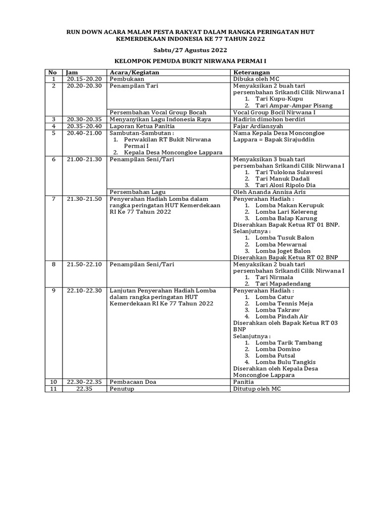 Susunan Acara 17 Agt | PDF