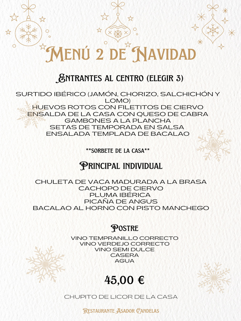 Menú Navideño Gourmet Asador Candelas | PDF | Cocina, comidas y vino