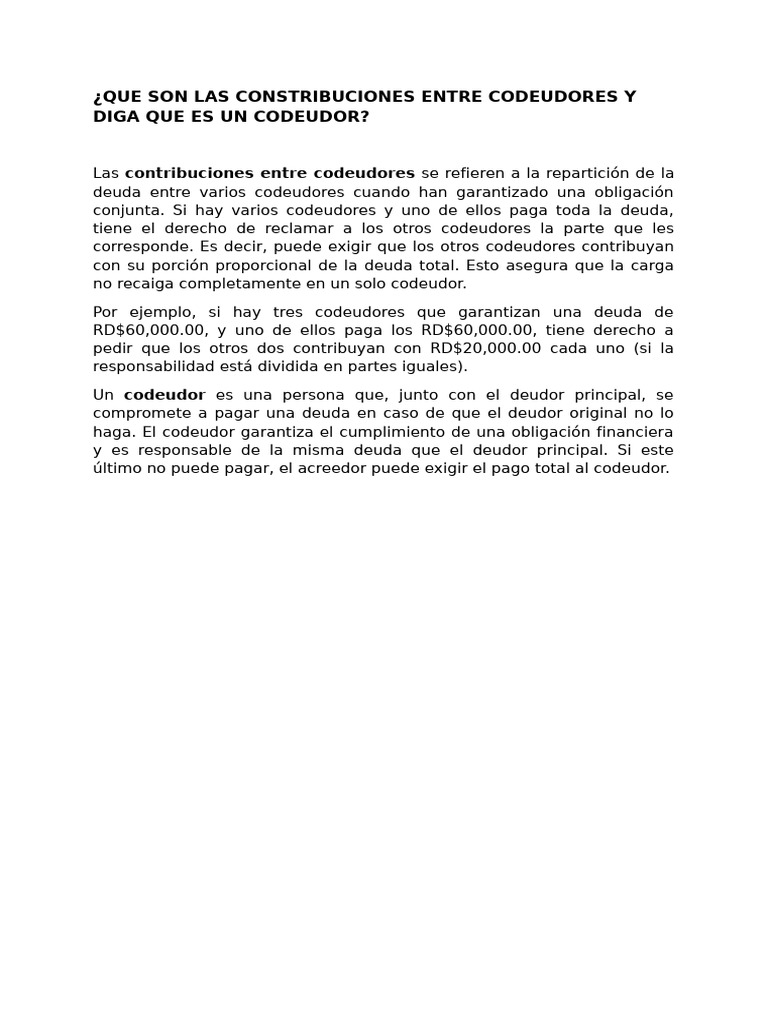 Que Son Las Constribuciones Entre Codeudores y Diga Que Es Un Codeudor | PDF