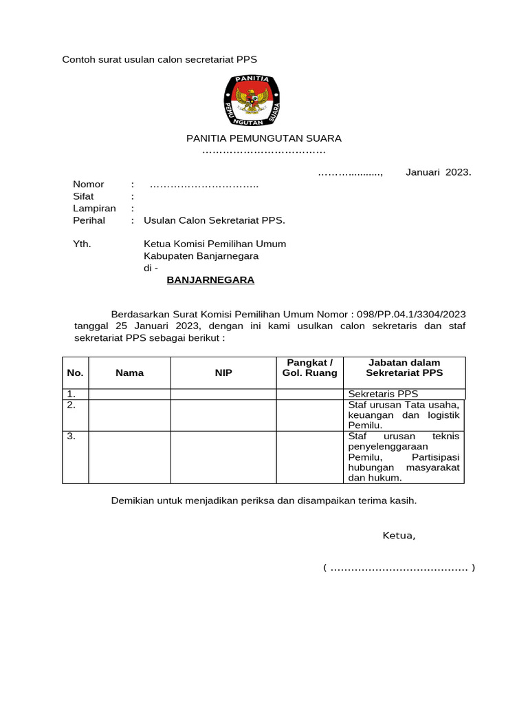 Usulan Calon Sekretariat PPS 2023 | PDF