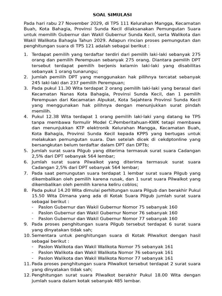 Soal Simulasi Pengisian Formulir Model C.hasil-KWK | PDF Soal Simulasi Pengisian Formulir Model C.hasil-KWK | PDF