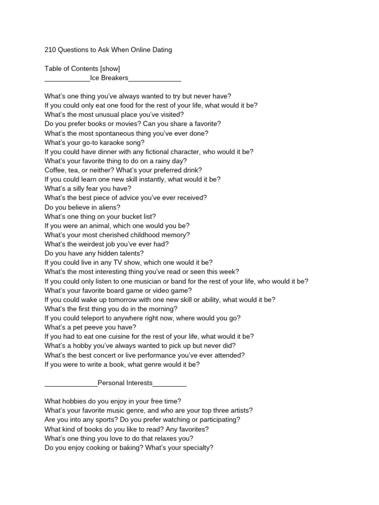 Engaging Questions for Online Dating | PDF