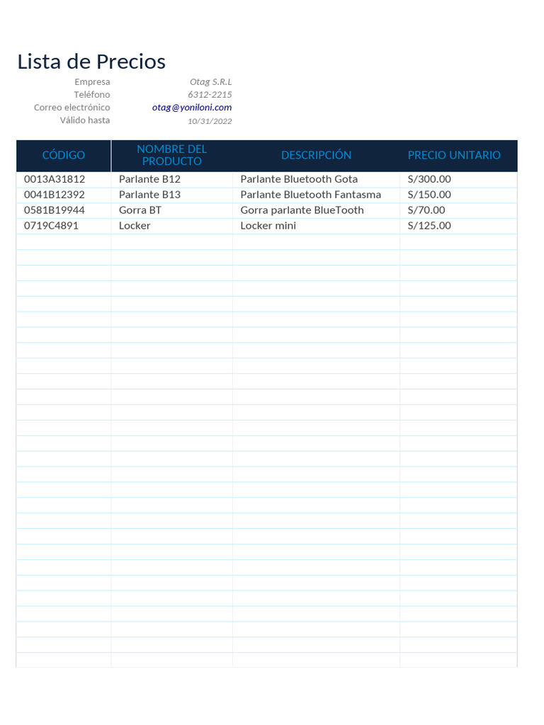 Lista de Precios Otag S.R.L 2022 | PDF