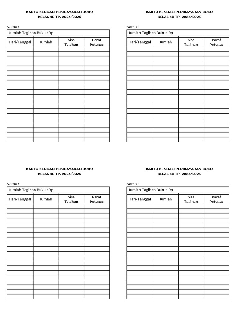 Kartu Kendali Pembayaran Buku | PDF