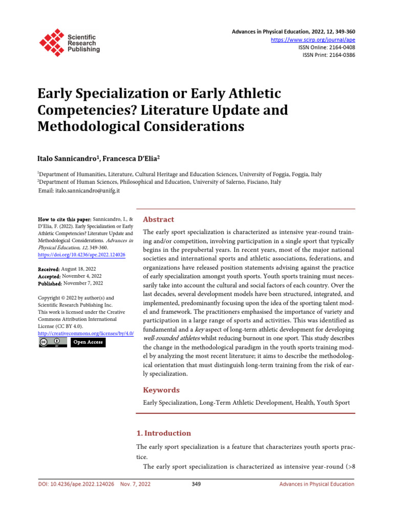Early Specialization or Early Athletic Competencies? | PDF | Sports ...