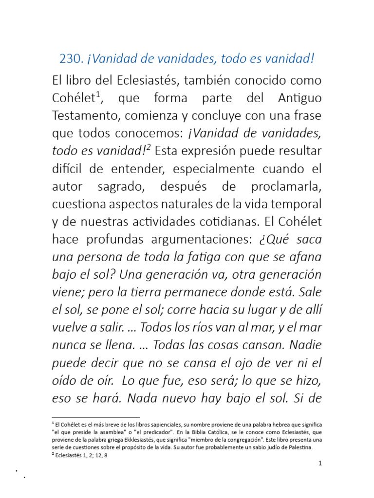 ¡Vanidad de Vanidades Todo Es Vanidad! (Letra Grande) | PDF ...