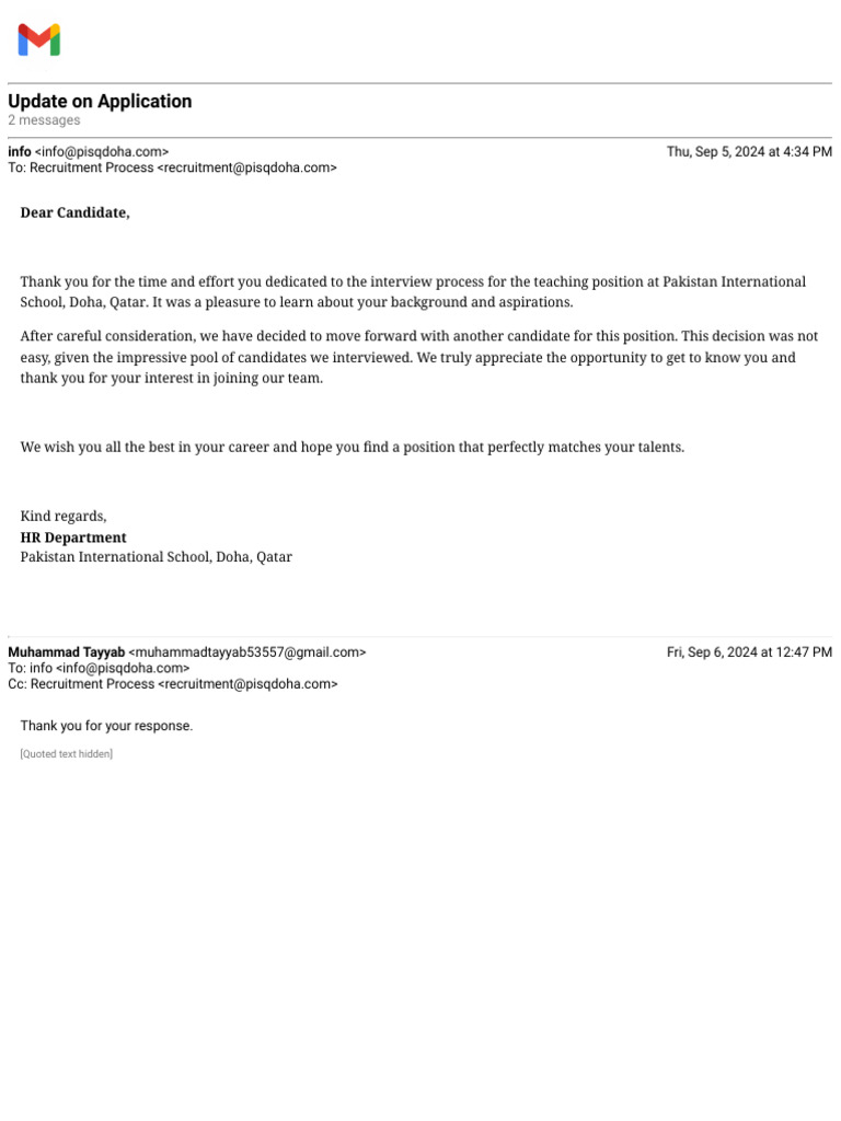 Teaching Position Application Update | PDF