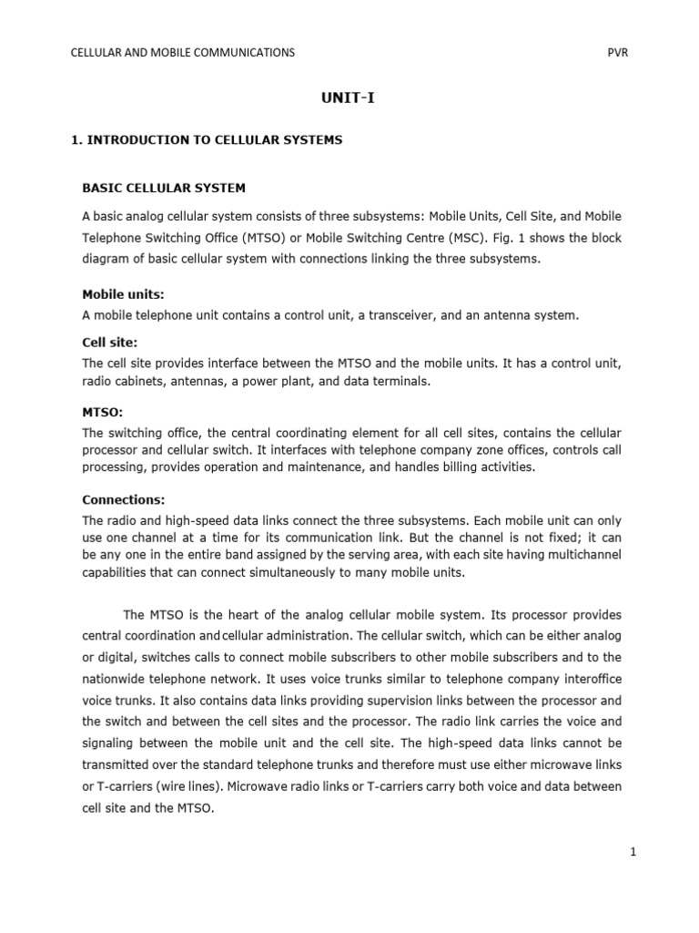 UNIT 1 - Cellular & Mobile Communications-PVR Final | PDF | Cellular ...