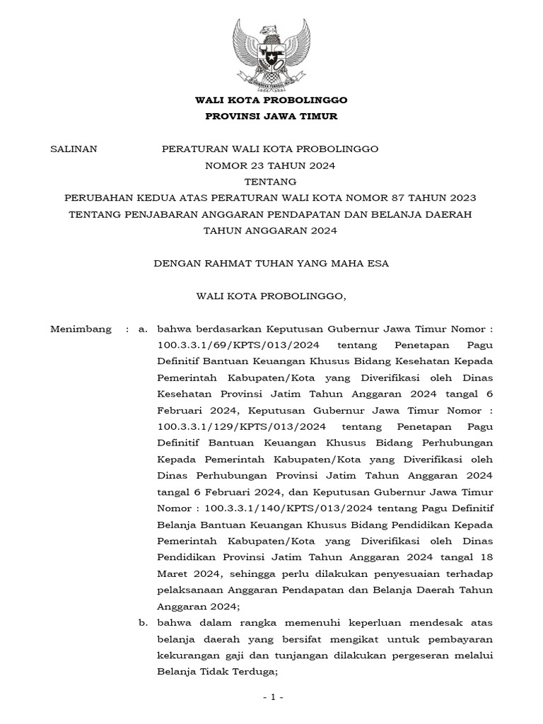 14 - Raperwali - No - 23 TH 2024 - BPPKAD - Perubahan Kedua Atas Perwali - No - 87 TH 2023 TTG ...