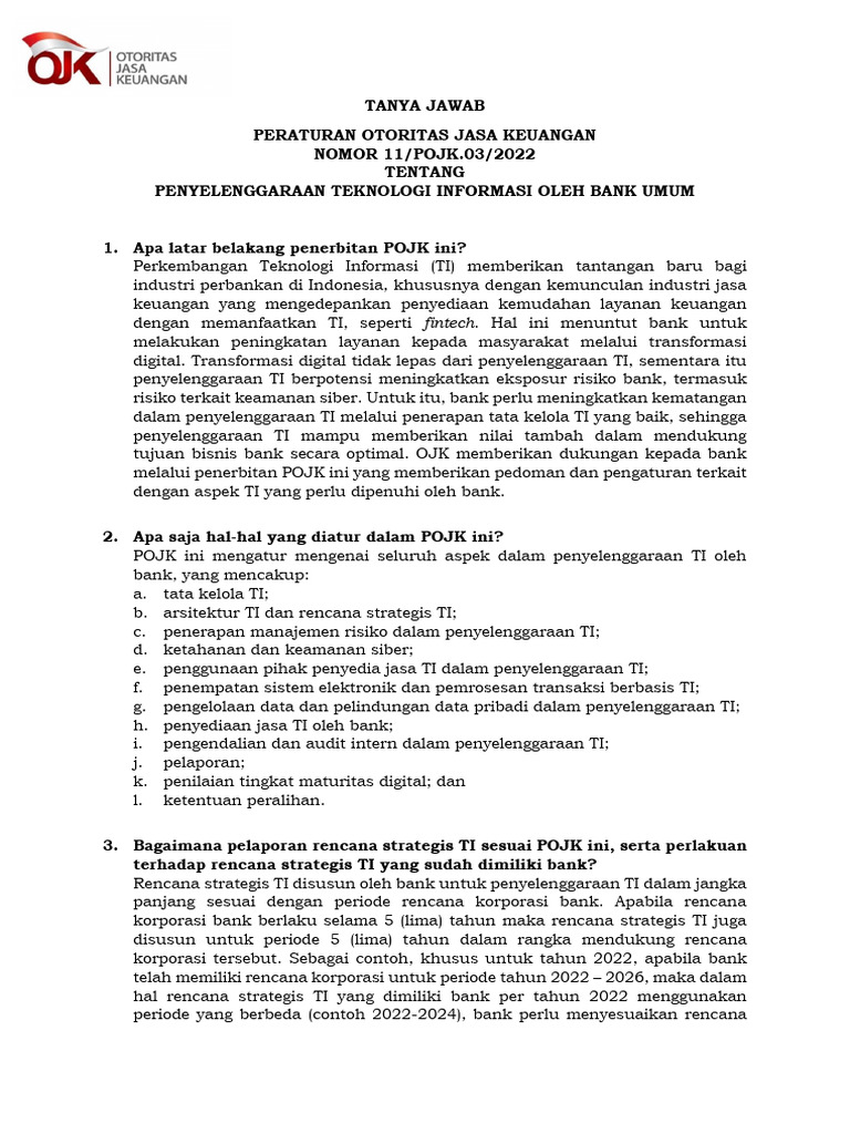 Faq Pojk 11 - 03 - 2022 | PDF