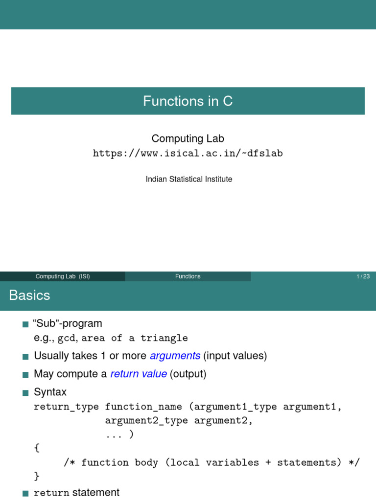 C Functions Pdf Parameter Computer Programming Pointer