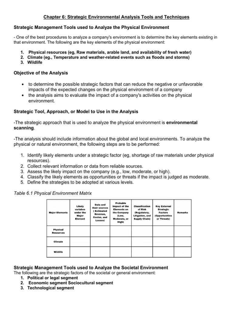 Chapter 6 Strategic Environmental Analysis Tools and Techniques | PDF | Swot Analysis ...