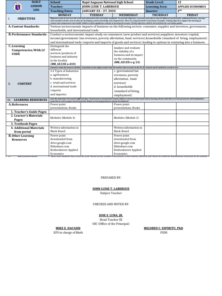 Econ Week 6 | PDF | Teachers | Curriculum