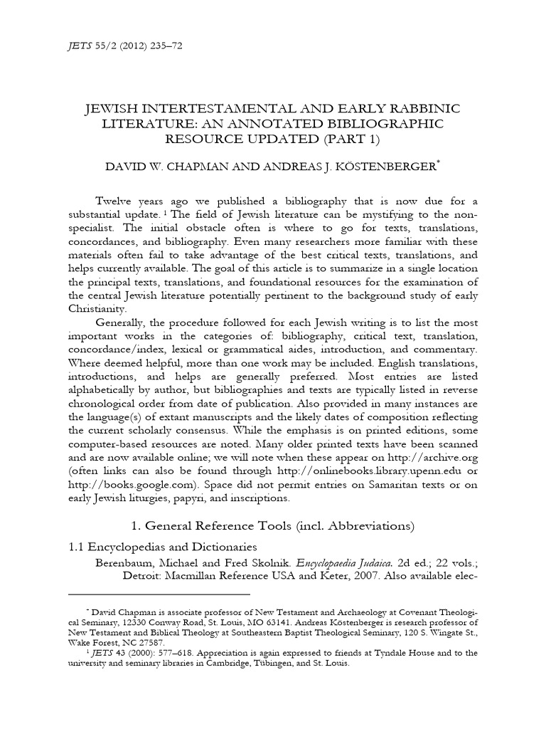 01 Chapman Kostenberger - Jewish Intertestamental Early Rabbinic ...
