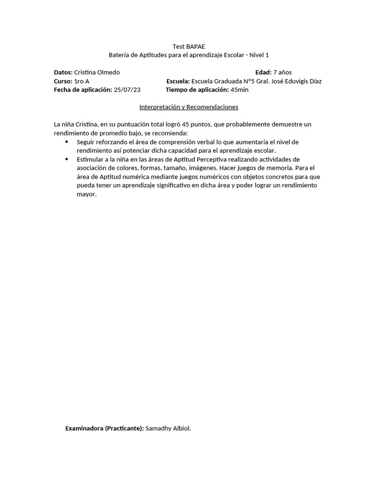 Test Bapae | PDF | Aprendizaje | Conceptos psicologicos