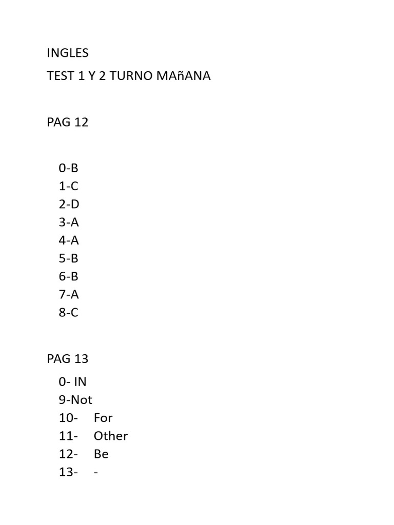 Ingles Test Answers for Morning Sessions | PDF