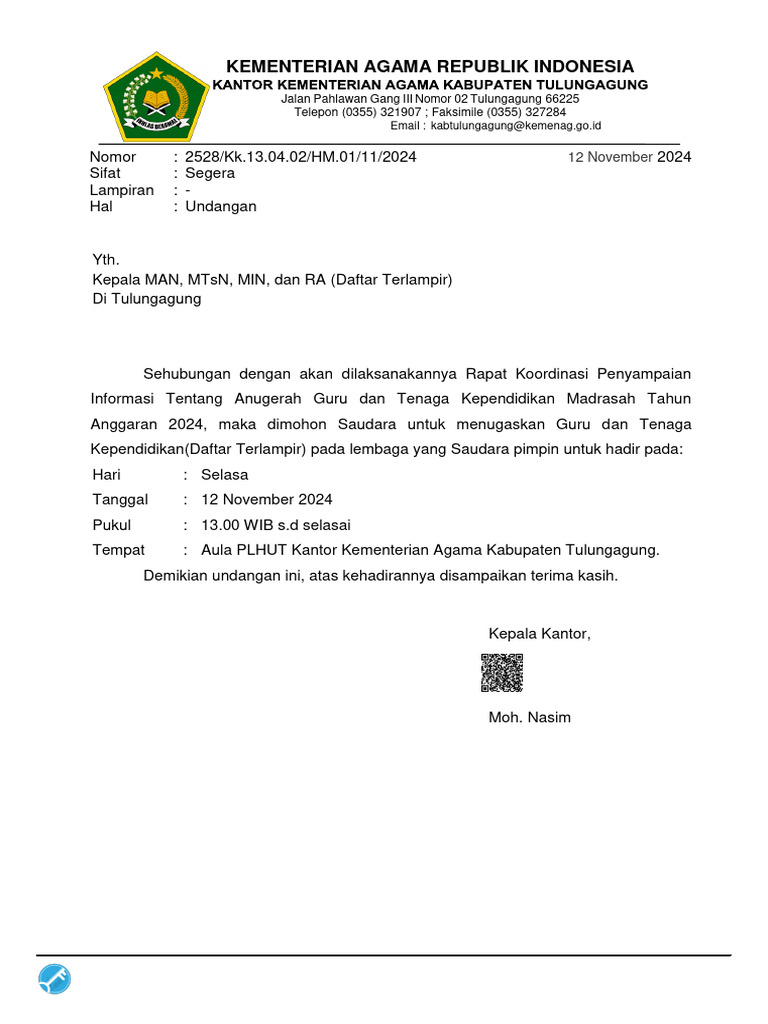 Cbl3hy - Surat Undangan Rakor Penyampaian Informasi Anugerah GTK 2024 | PDF