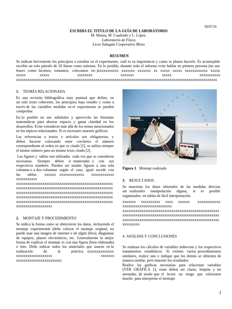 Plantilla para Entrega de Informes de Laboratorio | PDF | Laboratorios | Science