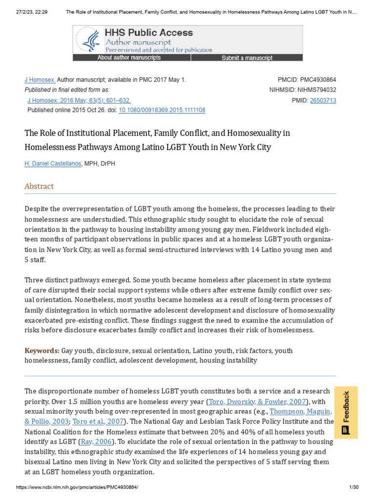 The Role of Institutional Placement, Family Conflict, and Homosexuality ...