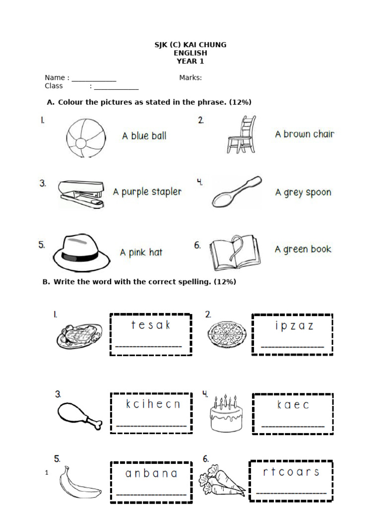 UASA Year 1 English Exam Template | PDF