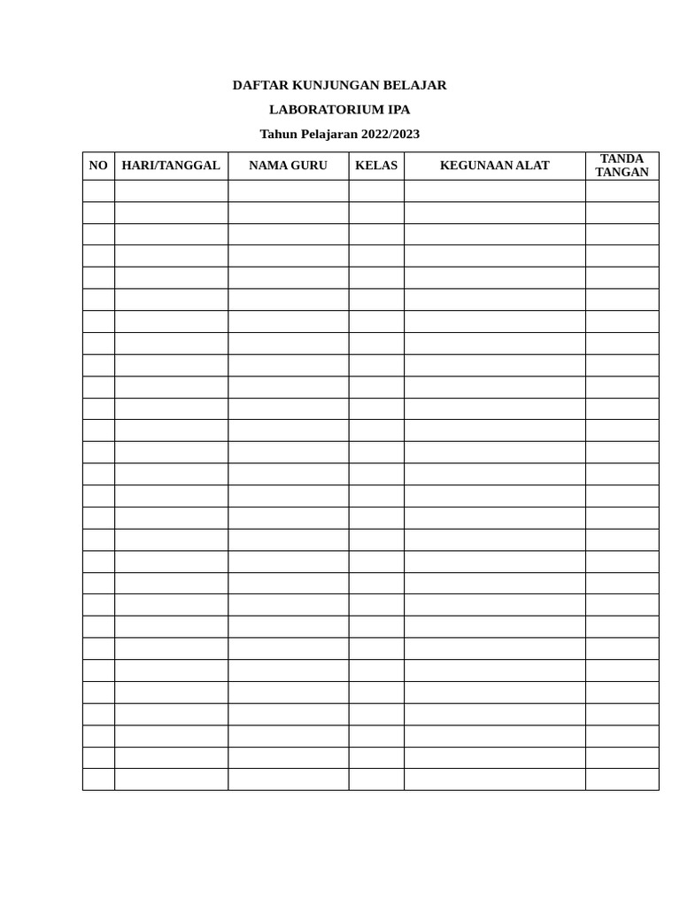Daftar Kunjungan Belajar Lab Ipa | PDF