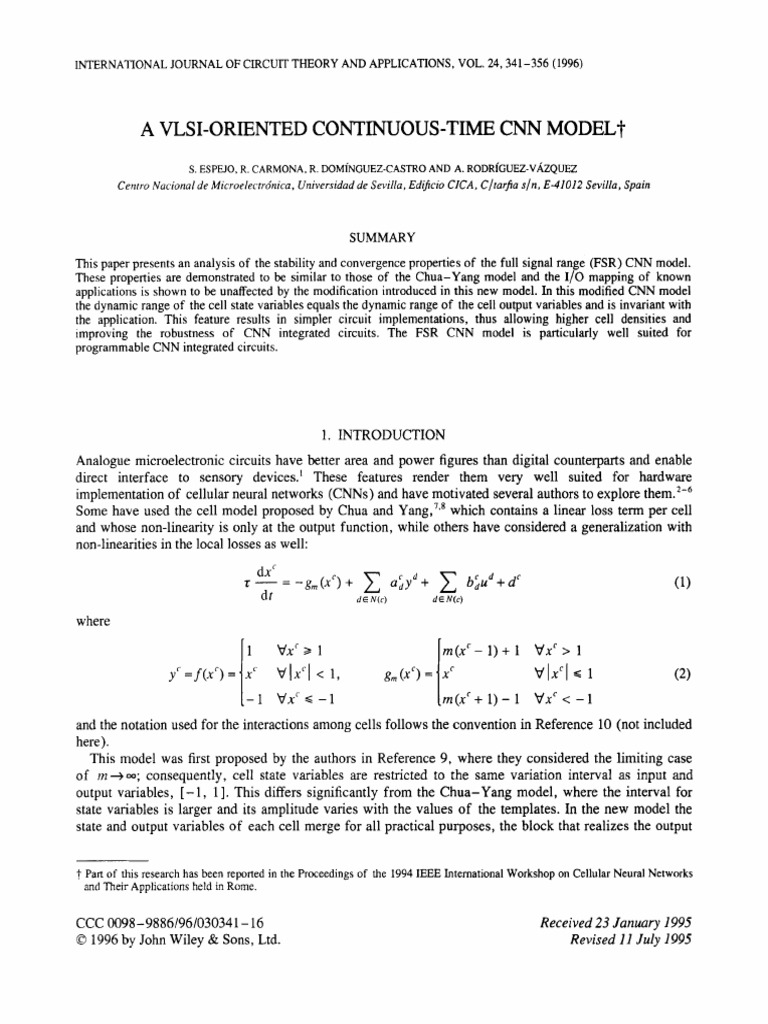 A VLSI-oriented Continuous-Time CNN Model (International Journal of Circuit Theory and ...