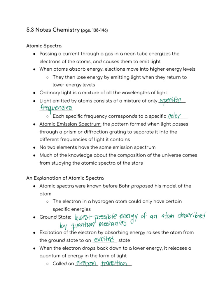5.3 Notes Pt.2 Chemistry BLANK NOTES Edited | PDF | Emission Spectrum ...