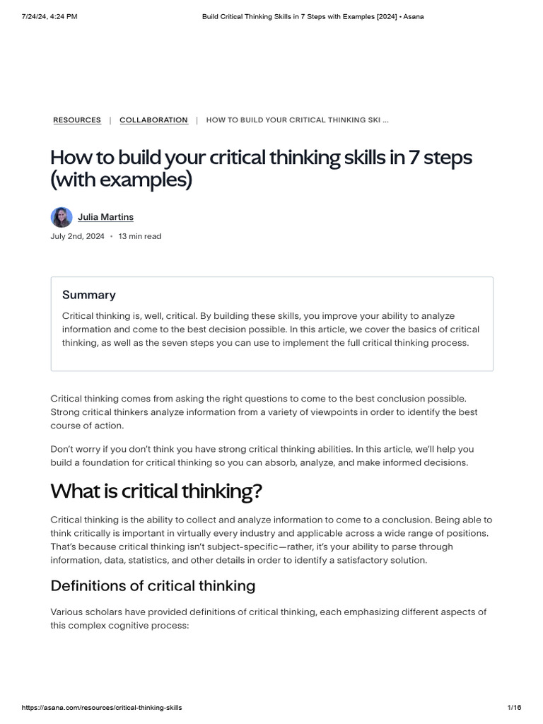 Build Critical Thinking Skills in 7 Steps With Examples (2024) - Asana ...