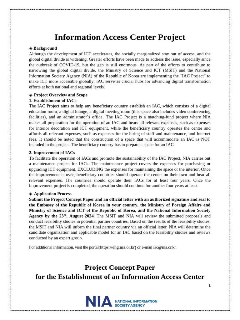 (APPENDIX 2-1) Information Access Center Project - Establishment - PCP ...