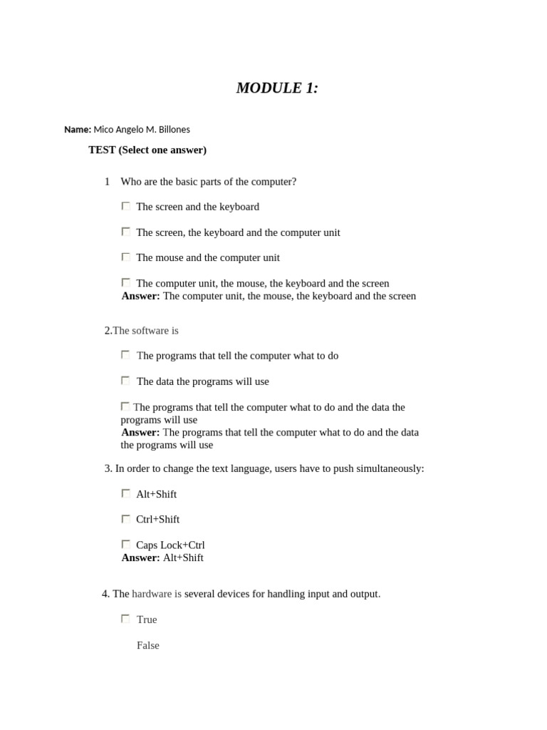Module 1 in ICT - Test | PDF | Technology & Engineering