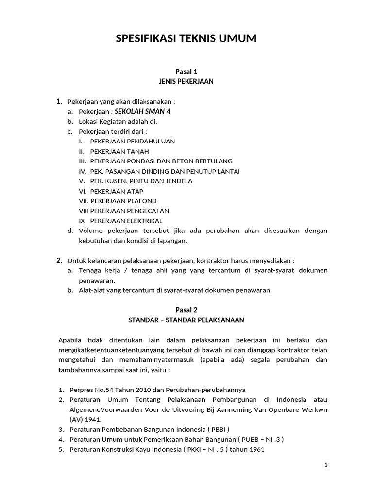 Spesifikasi Teknis Sman | PDF | Griya & Taman | Teknologi & Rekayasa