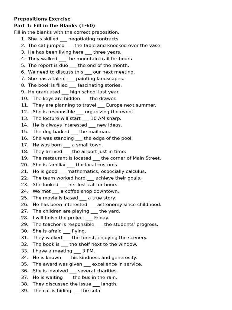 Prepositions Exercise POE | PDF | Teaching Methods & Materials | Home & Garden