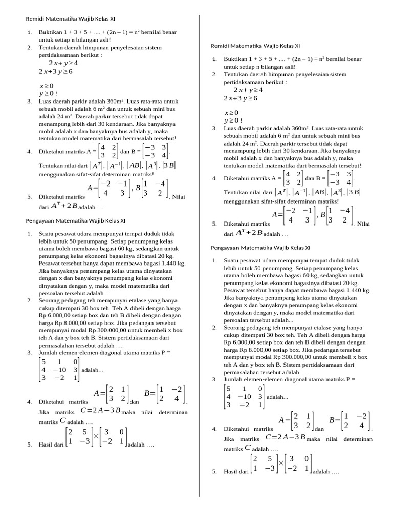 Remidi Pengayaan Matematika Wajib Kelas XI | PDF