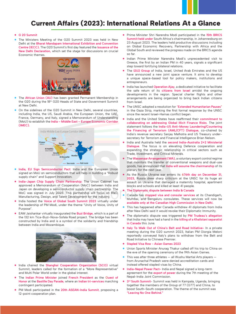 2023 G20 Summit Highlights & Global Relations | PDF | Foreign Policy ...