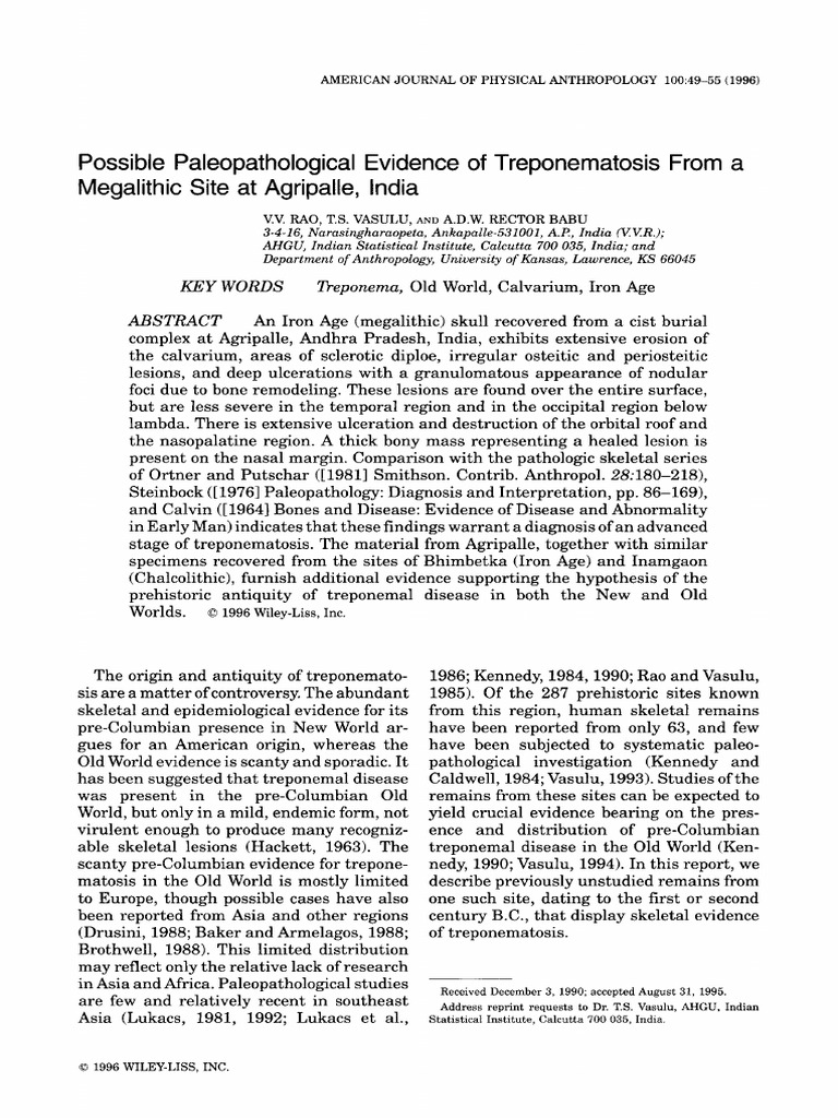 Possible Paleopathological Evidence of Treponematosis From A Megalithic ...
