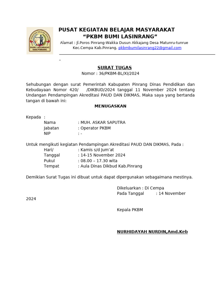 Surat Tugas BL | PDF