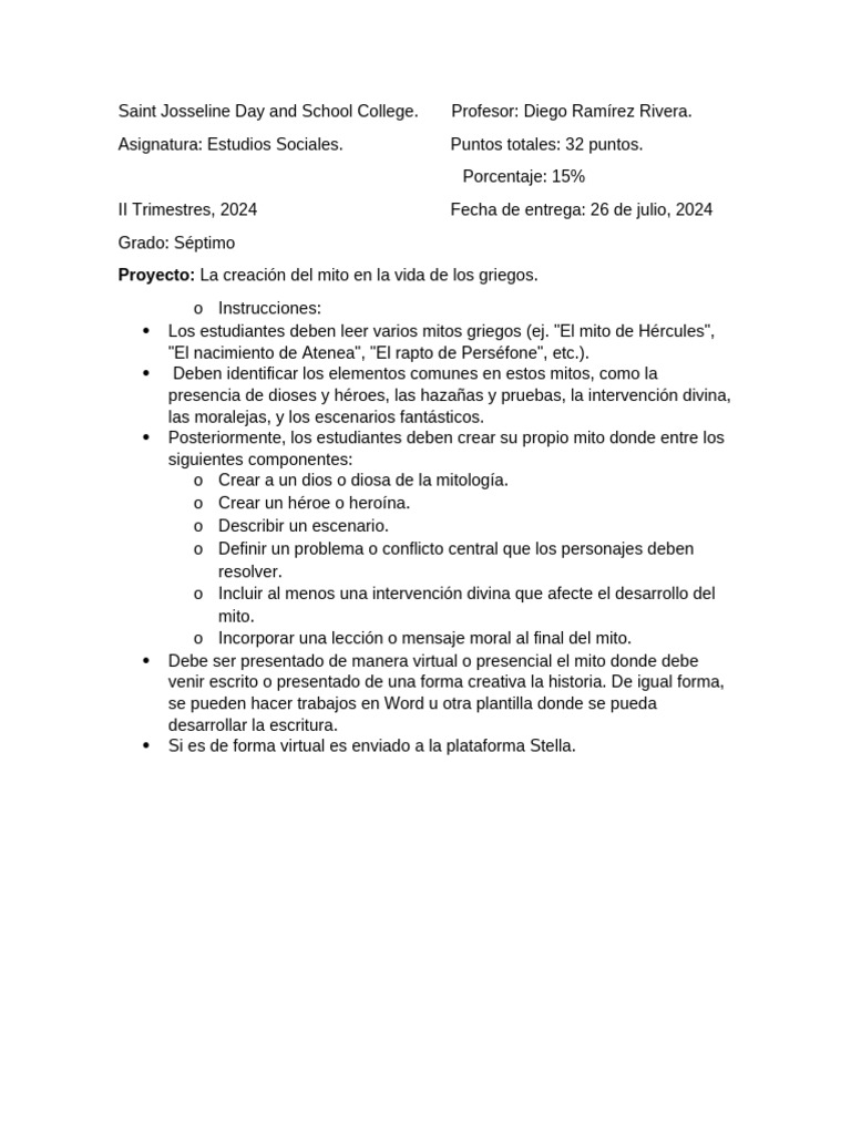 Proyecto Mitos Griegos Séptimo Grado | PDF