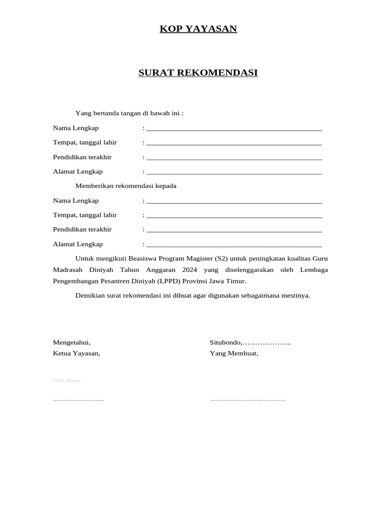 02 Form Surat Rekomendasi 2024 | PDF | Karier & Perkembangan
