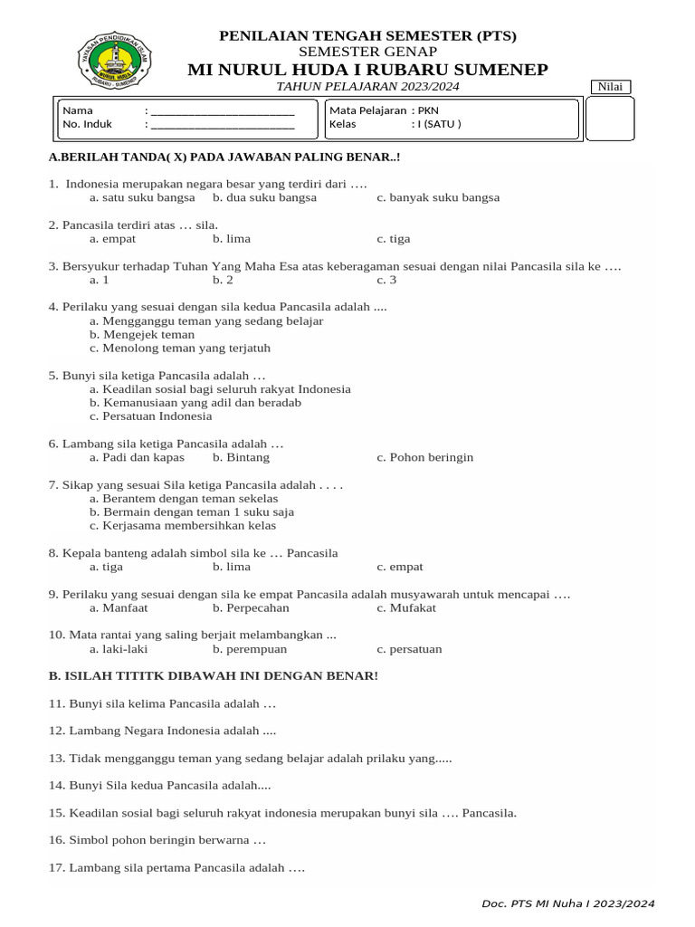 Blanko Soal - Salin - Salin (2) - Salin - Salin | PDF | Agama & Spiritualitas
