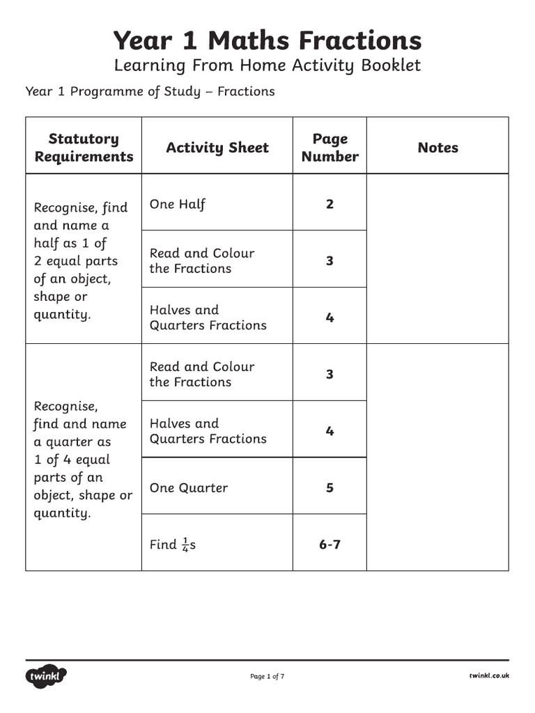 Year 1 Maths Fractions Activity Booklet | PDF