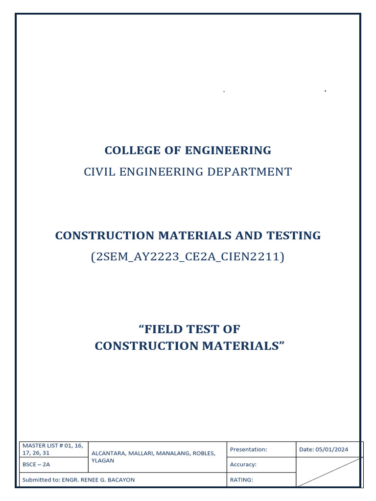 Field Testing of Construction Materials | PDF | Concrete | Sand