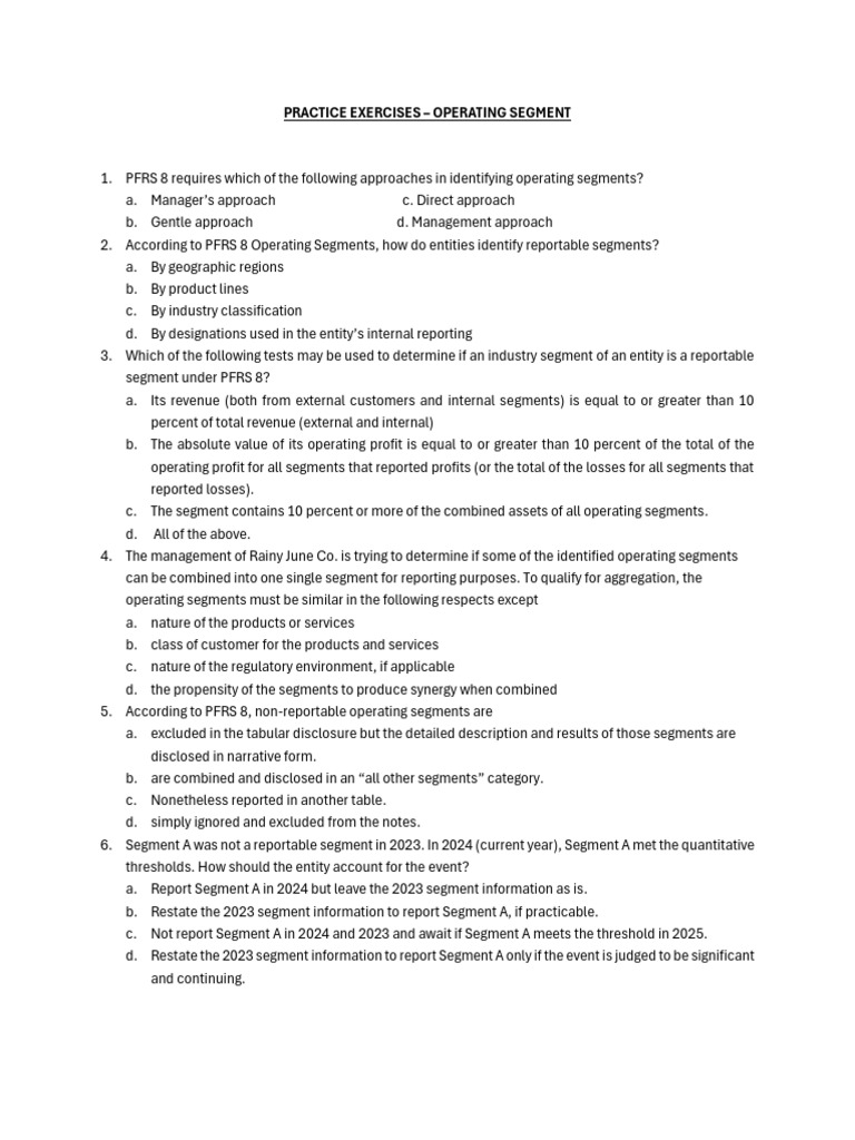 Practice Exercises - Operating Segment | PDF | Business | Economies