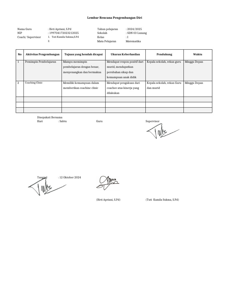Lampiran 7 - HETI - Lembar Rencana Pengembangan Diri | PDF