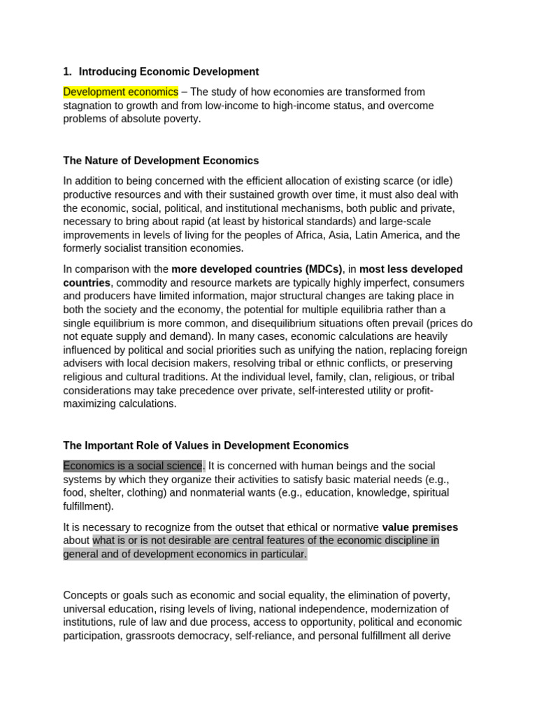 Introduction to Economic Development | PDF | Economics | Economic ...