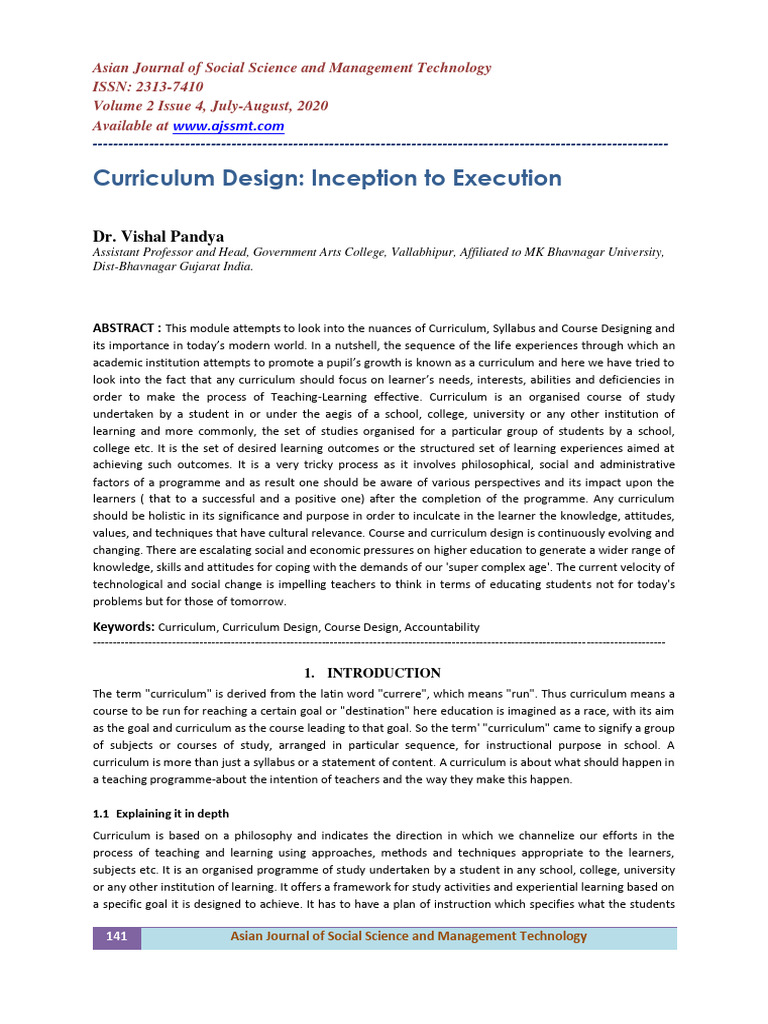 Curriculum Design Inception To Execution | PDF | Curriculum | Learning